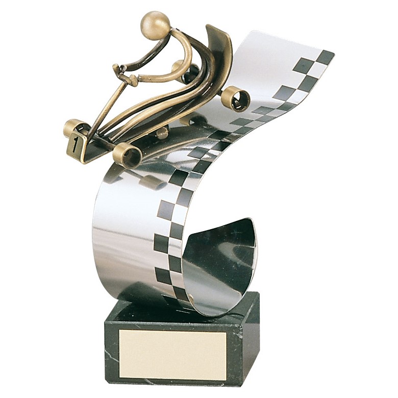 Silver Curve Go Kart Handmade Metal Trophy - 989 | Impact Trophies