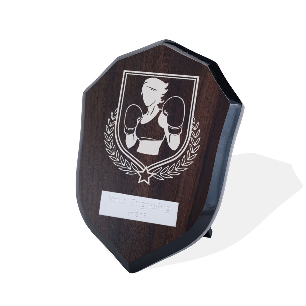 Britannia Women's Boxing Walnut Shield - AFWS31-BOX3 | Impact Trophies