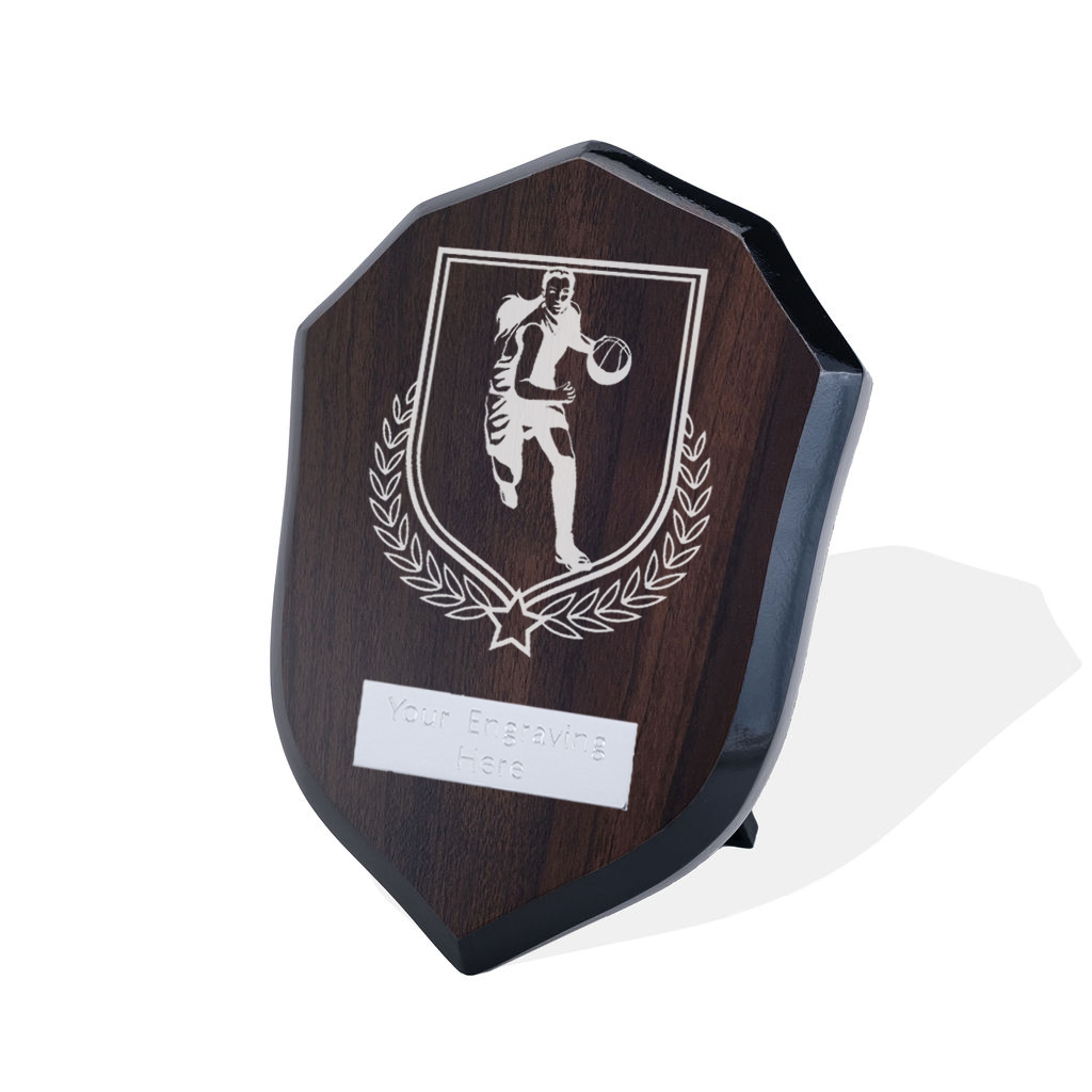 Britannia Female Basketball Walnut Shield - AFWS31-BASK1 | Impact Trophies